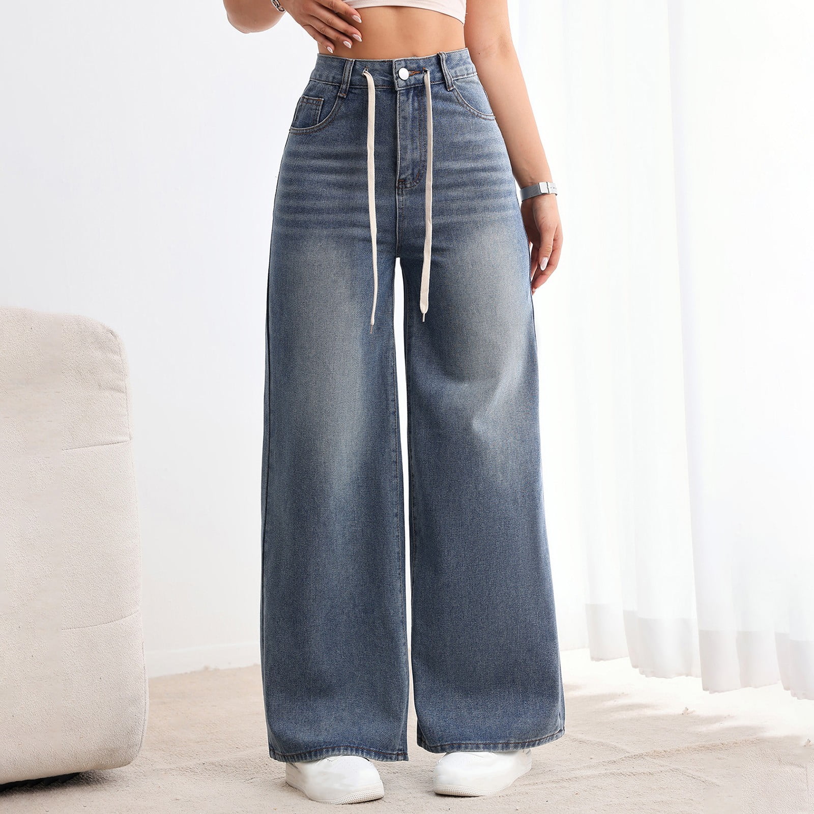 Women's Jeans High Rise Wide Leg Slim Fitting High Waisted And Buttocks ...