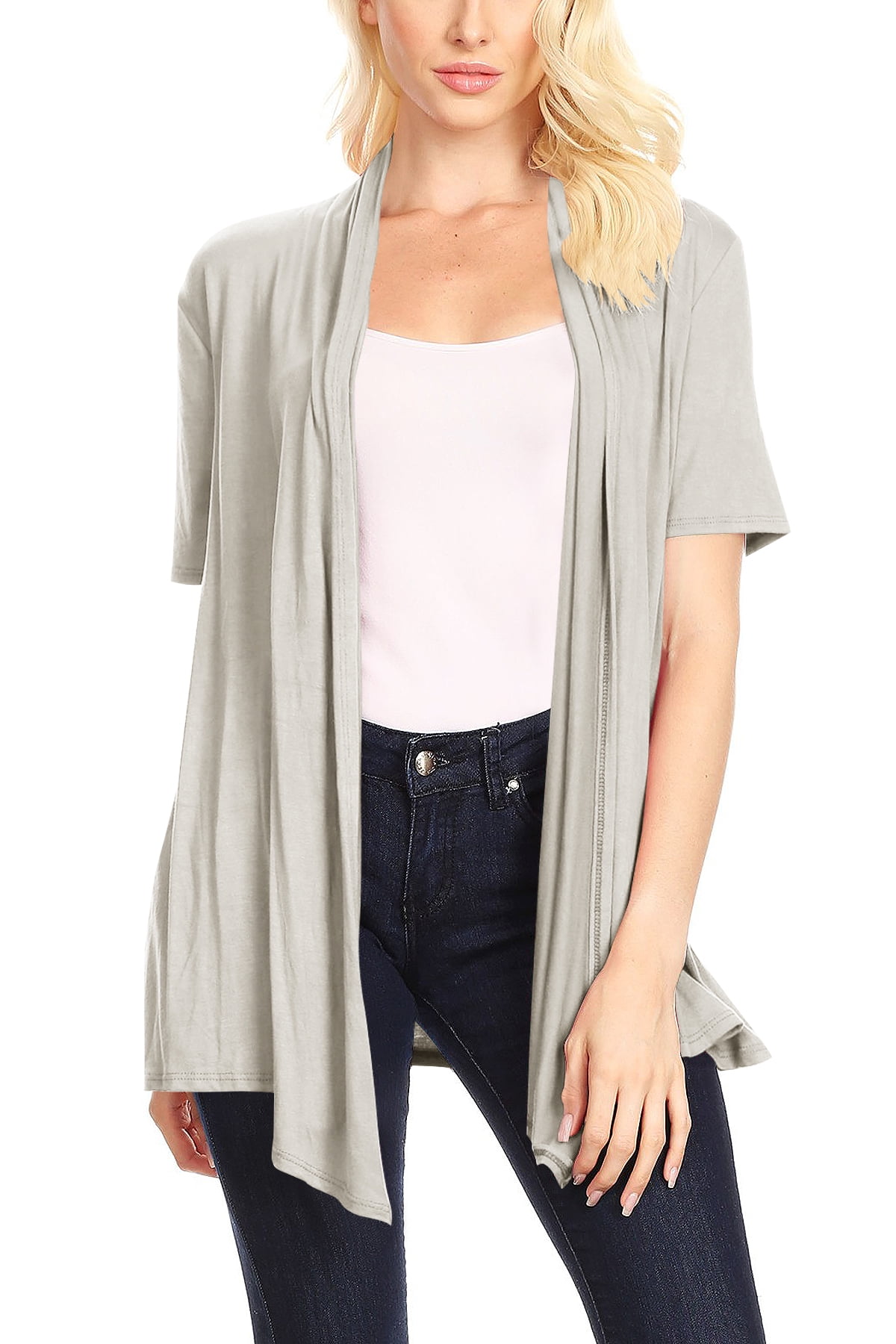Women's Jersey Short Sleeve Solid Open Front Draped Casual Work Office ...