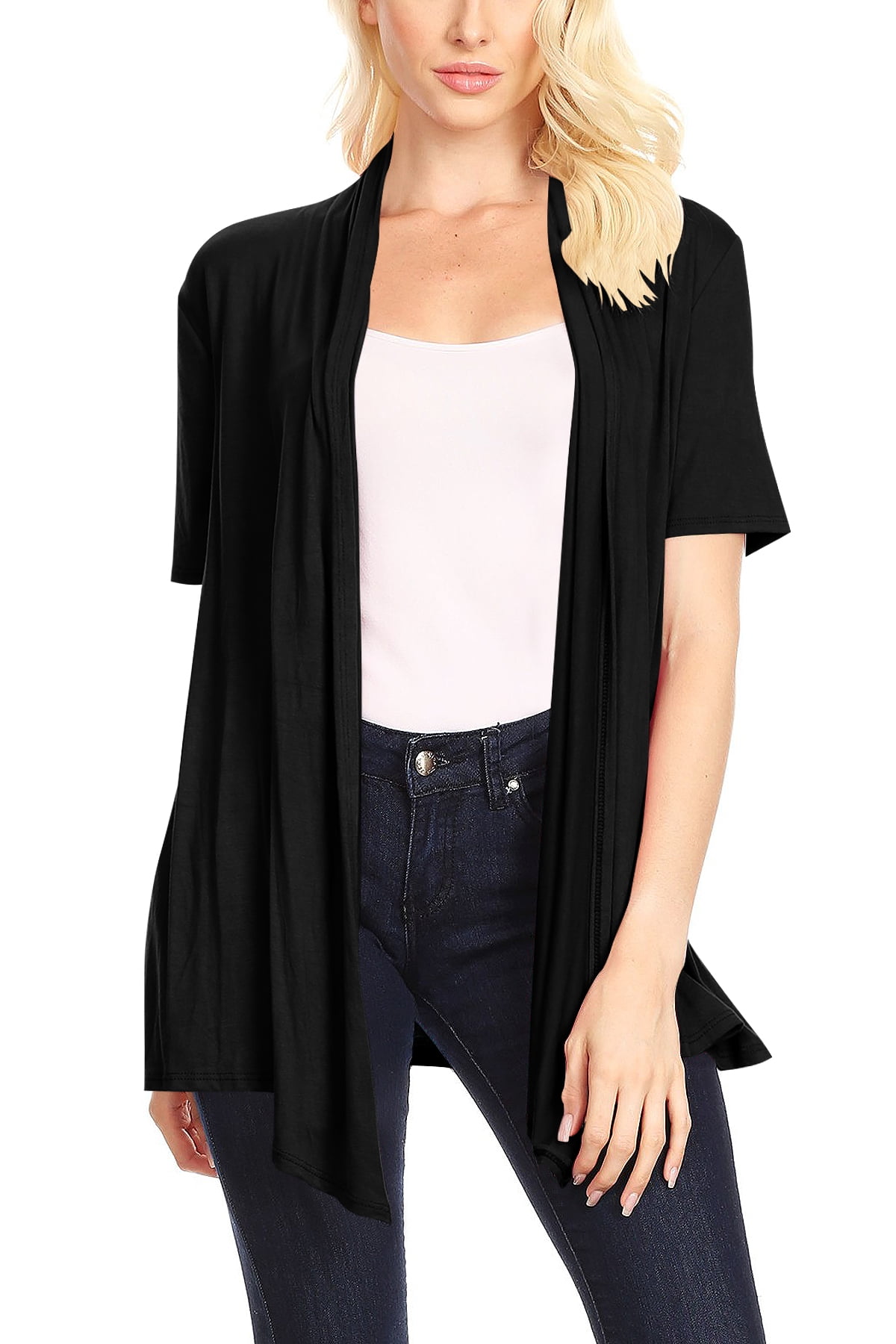 Women's Jersey Short Sleeve Solid Open Front Draped Casual Work Office ...