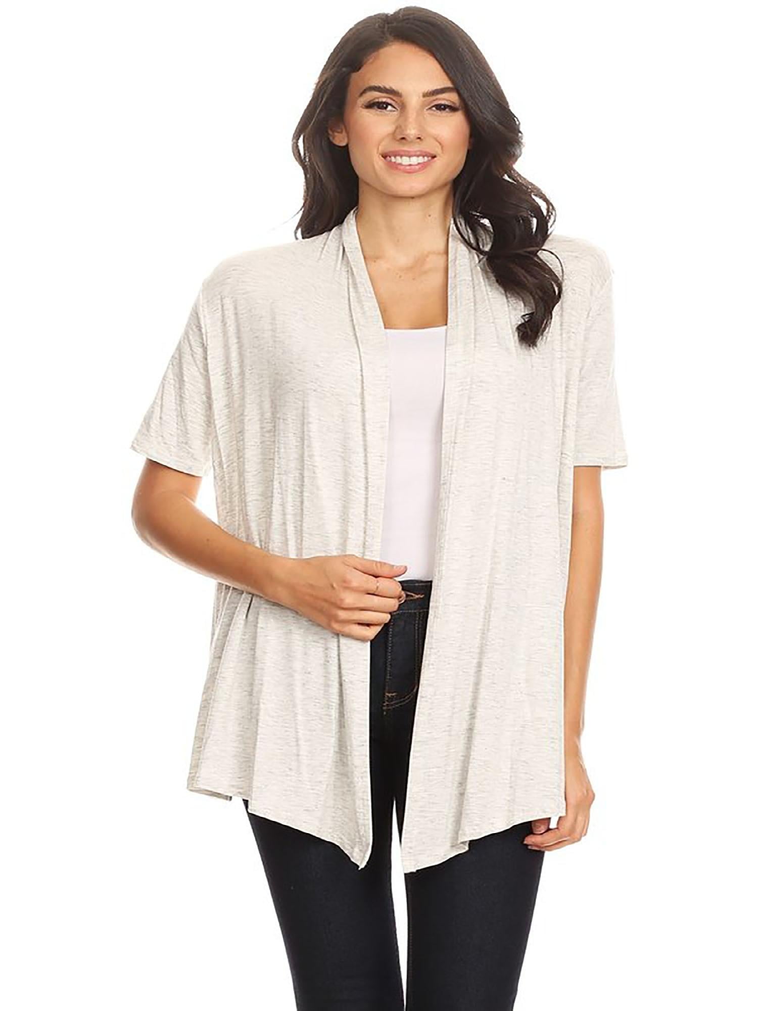 Women's Jersey Short Sleeve Solid Open Front Draped Casual Work Office ...