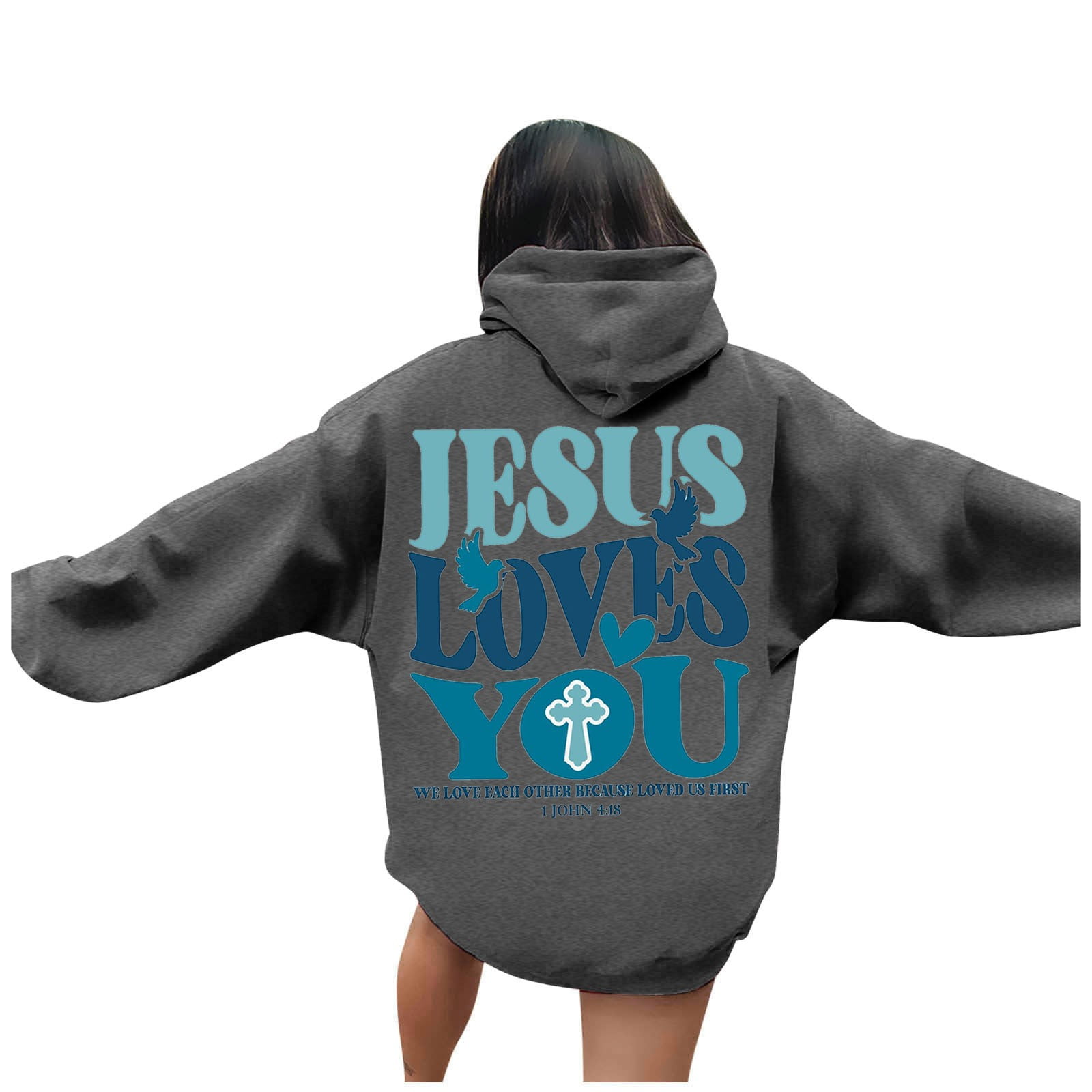 Women's Jesus Loves You Hoodie Christian Hooded Jesus Pullover Bible ...
