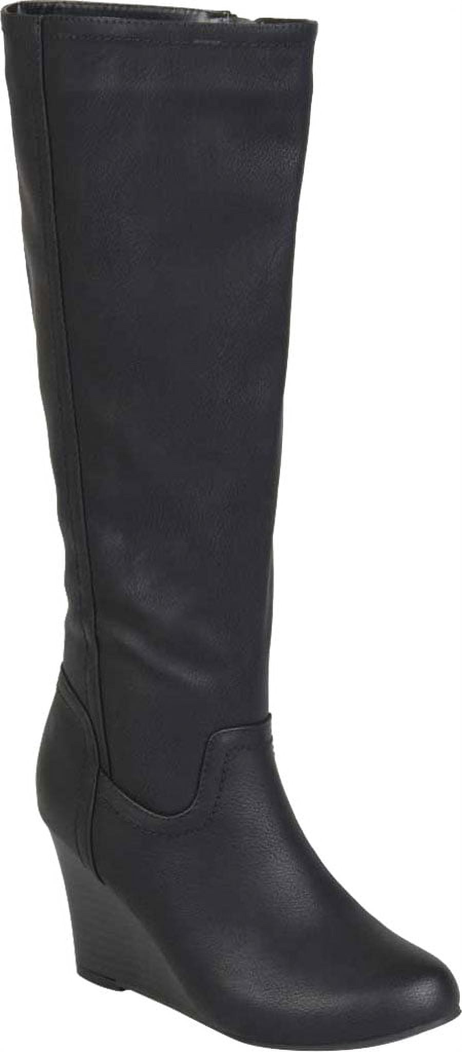 Women's Journee Collection Langly Wedge Heel Knee High Boot Black Faux ...