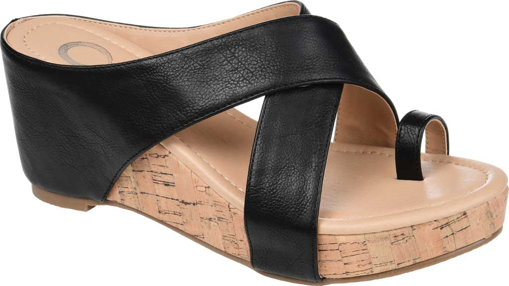 Women's Journee Collection Rayna Toe Loop Wedge Sandal Black Faux ...