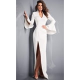 Women's Jovani 04240 Bell Sleeve High Slit Scuba Evening Elegant Dress ...