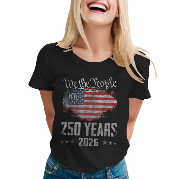 Women's July 4th T-Shirt, USA 250th Anniversary, American Flag Letter ...