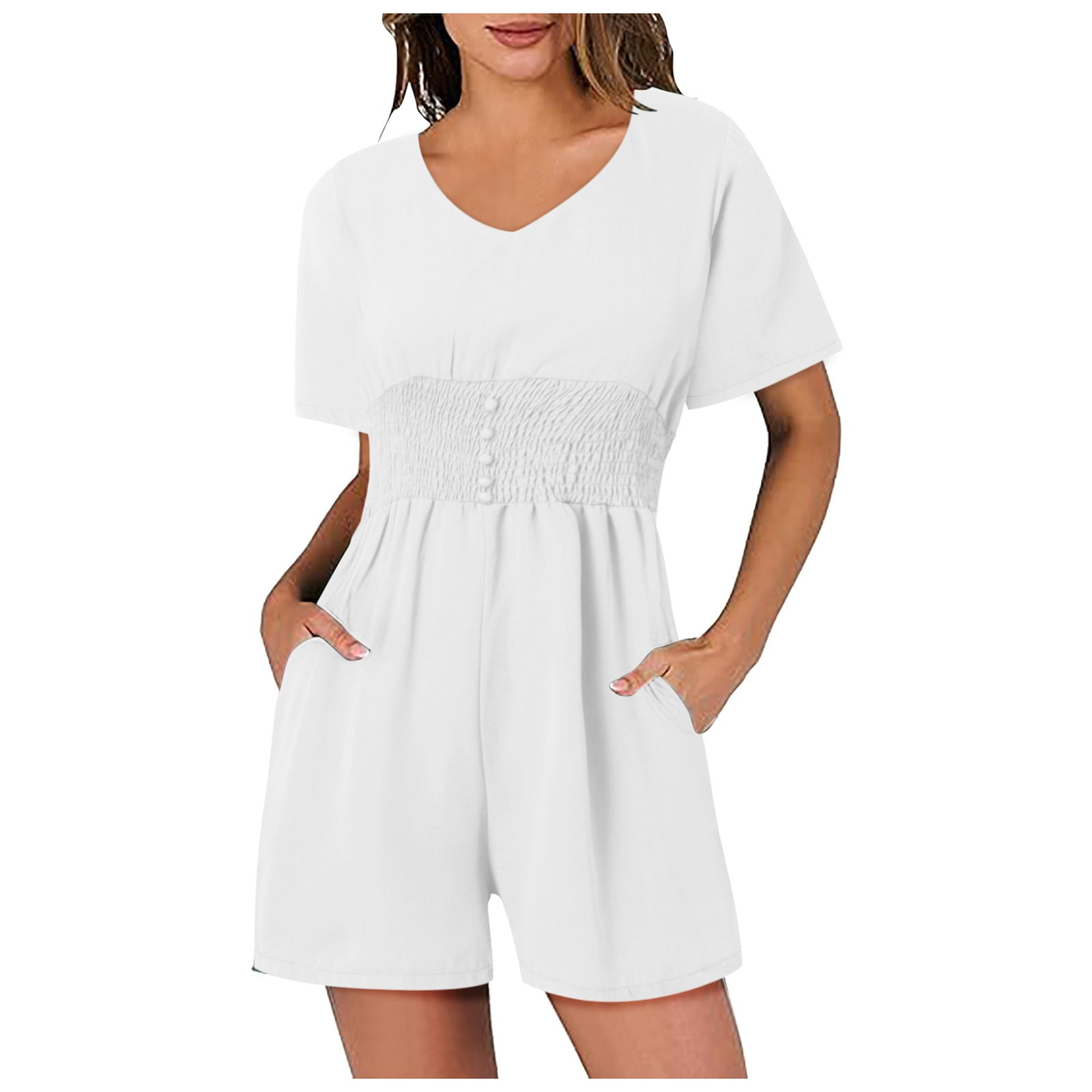 PFWOWB Formal Rompers for Women Women's Jumpsuit Summer V Neck Button ...