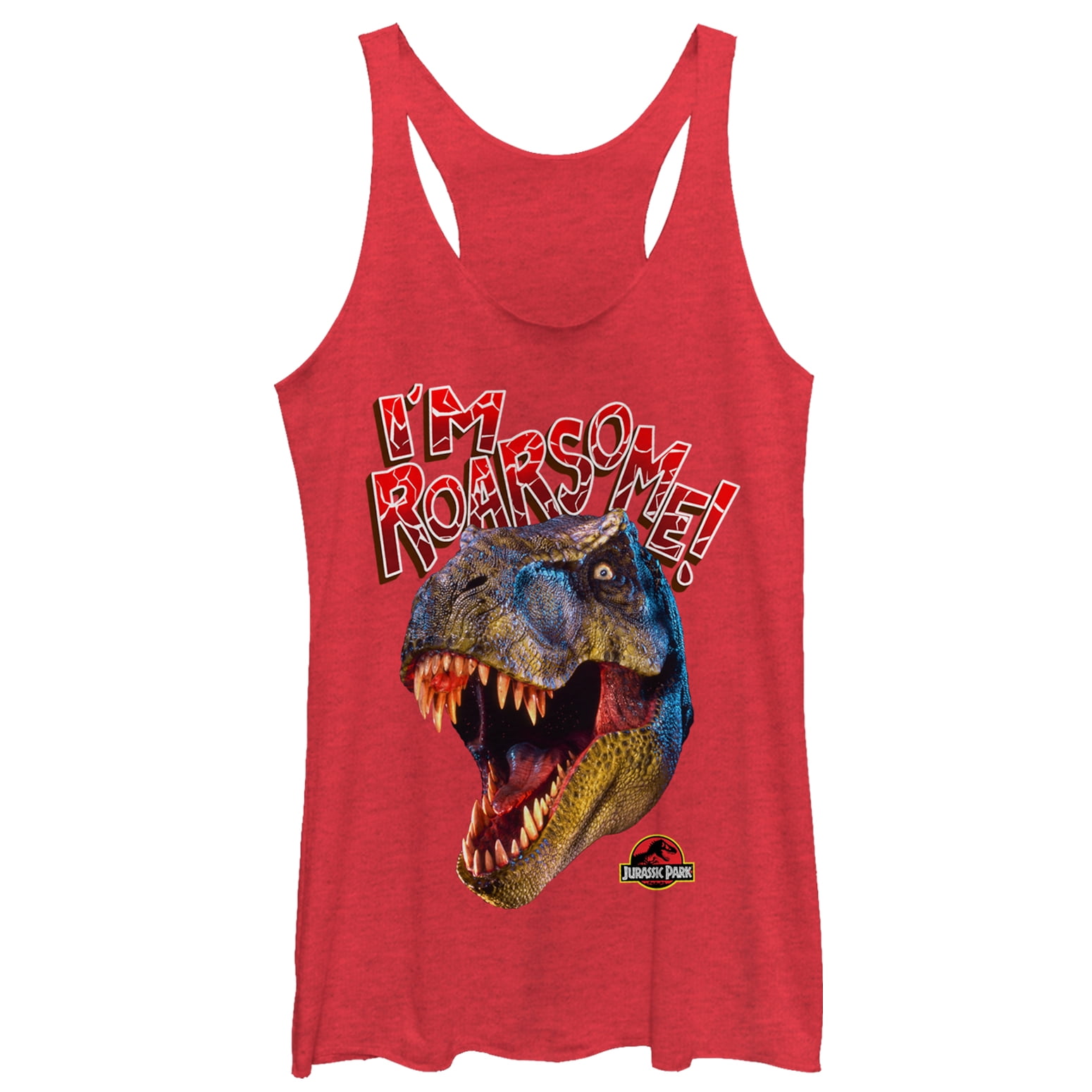 Women's Jurassic Park I'm Roarsome T.Rex Racerback Tank Top Red Heather ...