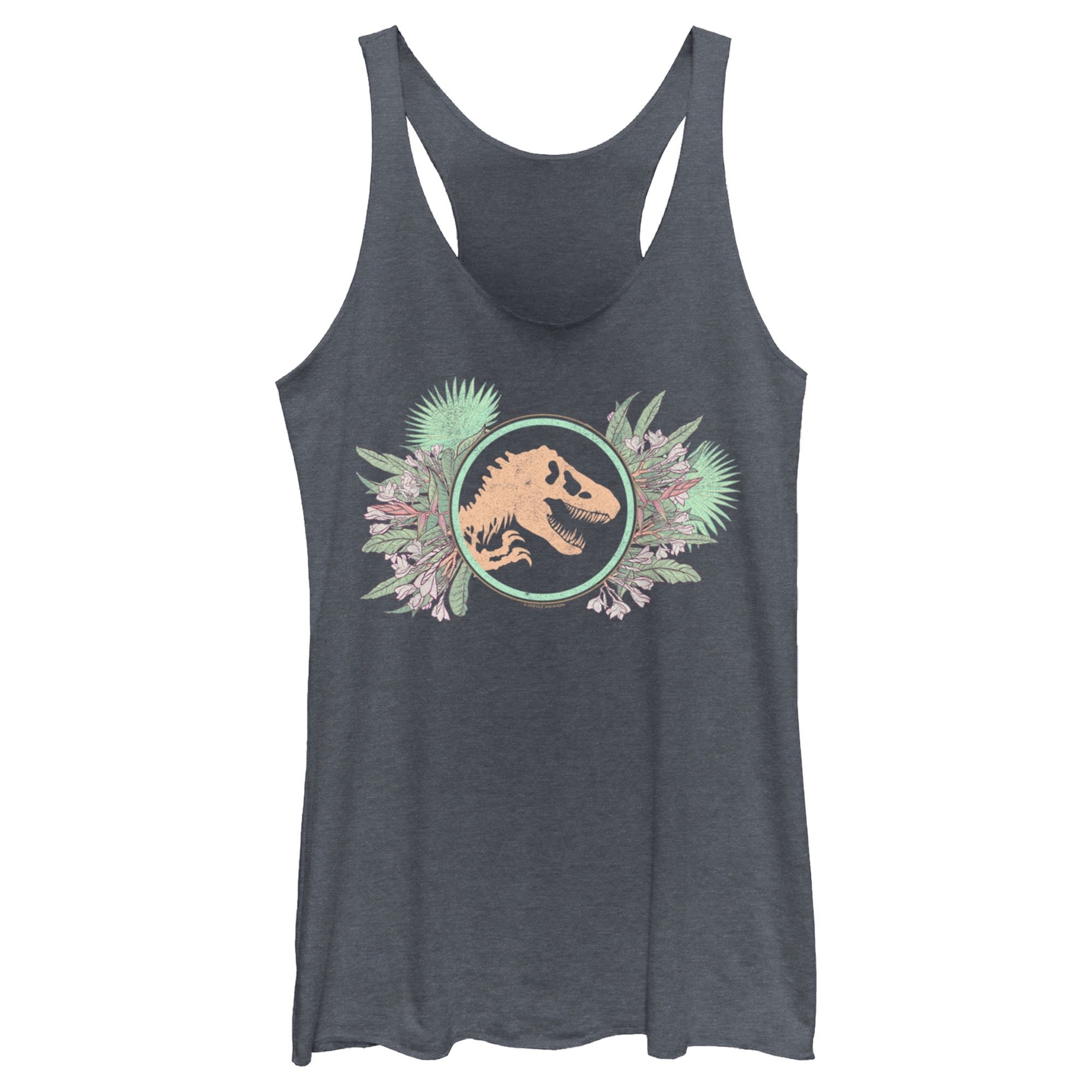 Women's Jurassic World Floral T-Rex Logo Racerback Tank Top Navy Blue ...