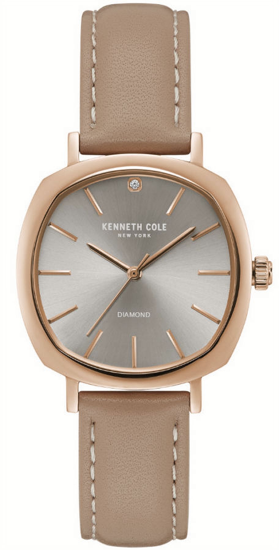Women's Kenneth Cole Diamond Dial Light Brown Leather Band Watch ...