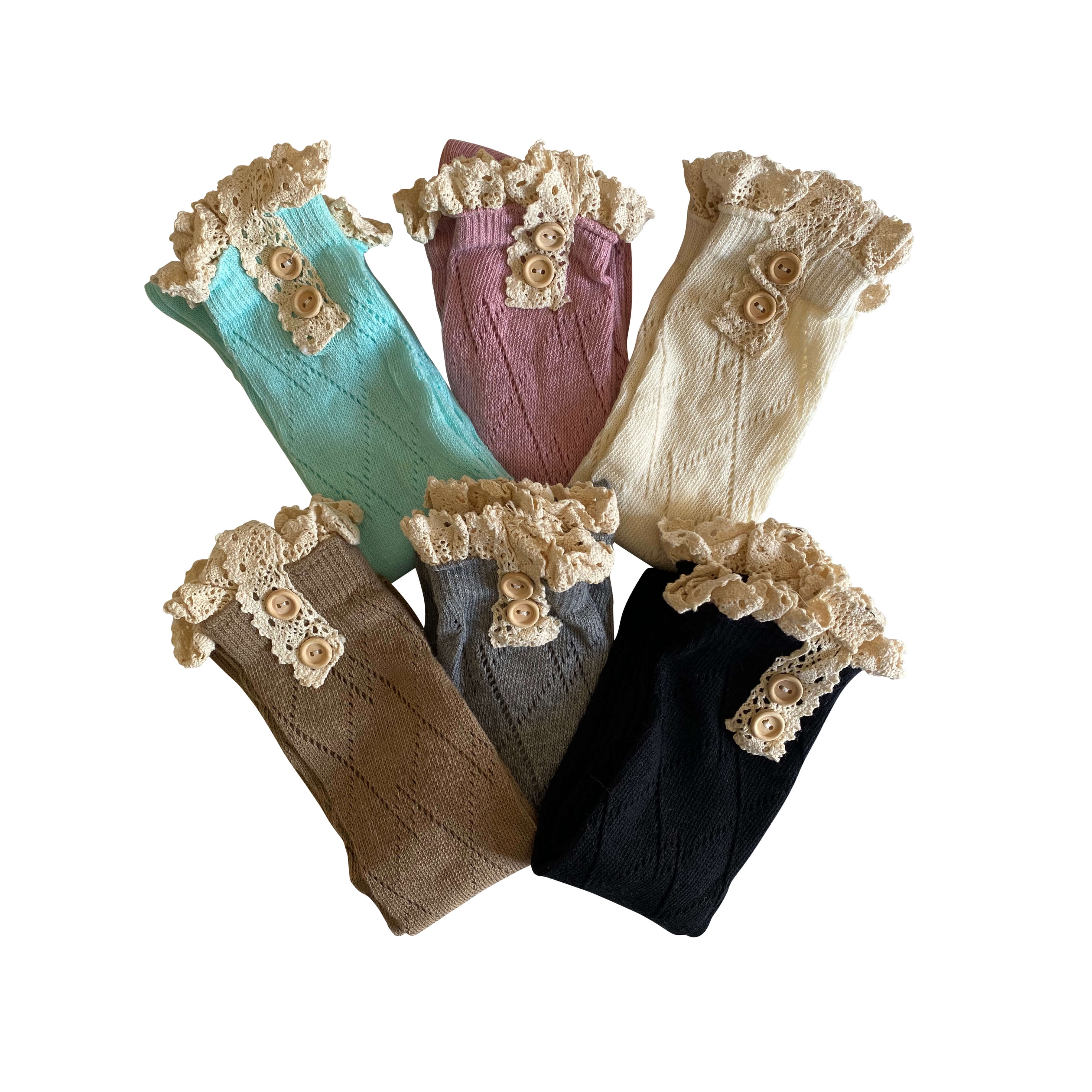 Women's Knee High Boot Socks Set, Crochet Button Cuff Light-6 Assorted ...