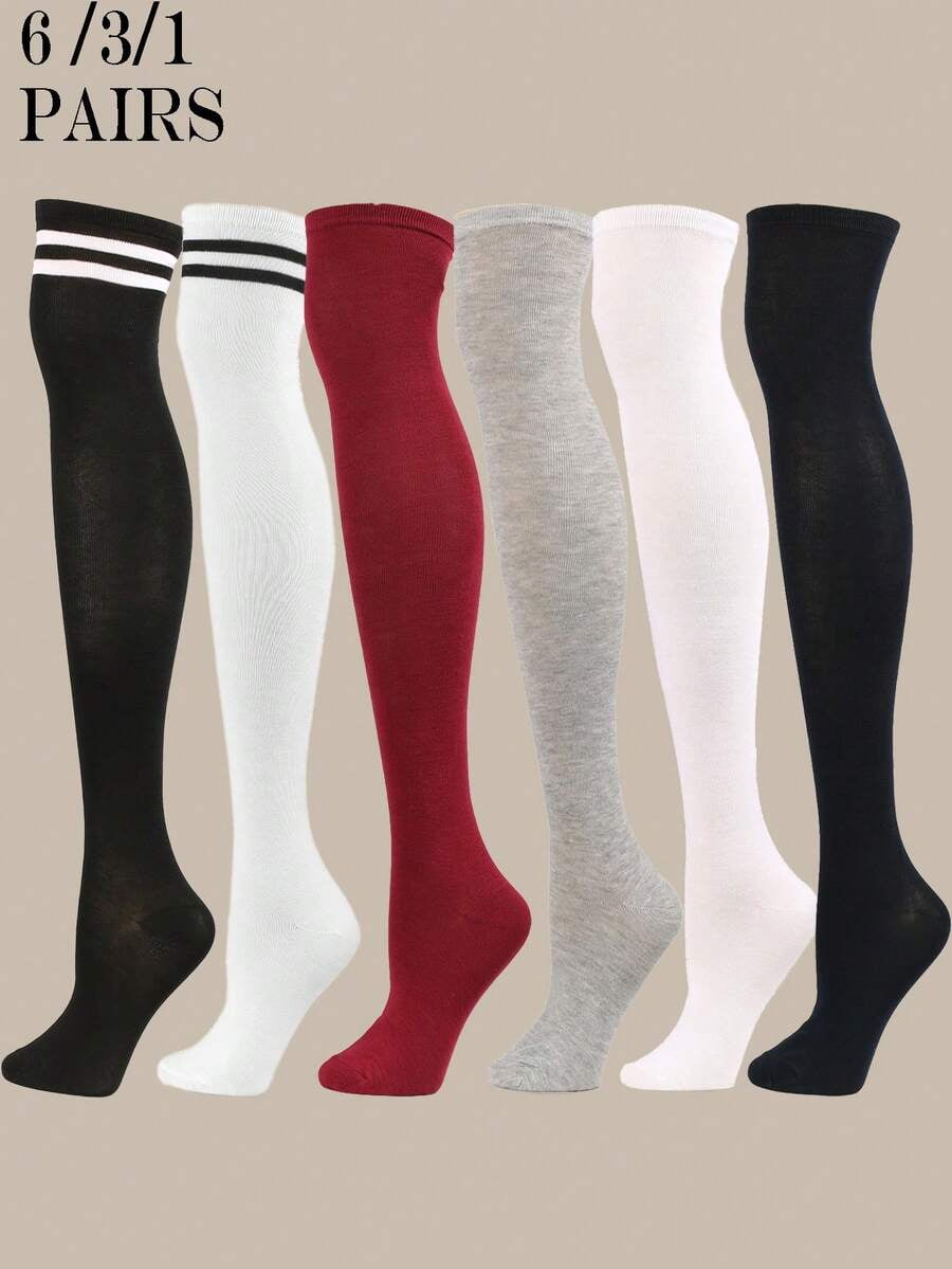 Women's Over the Knee High Thigh Socks, 6 Pairs Striped and Solid ...