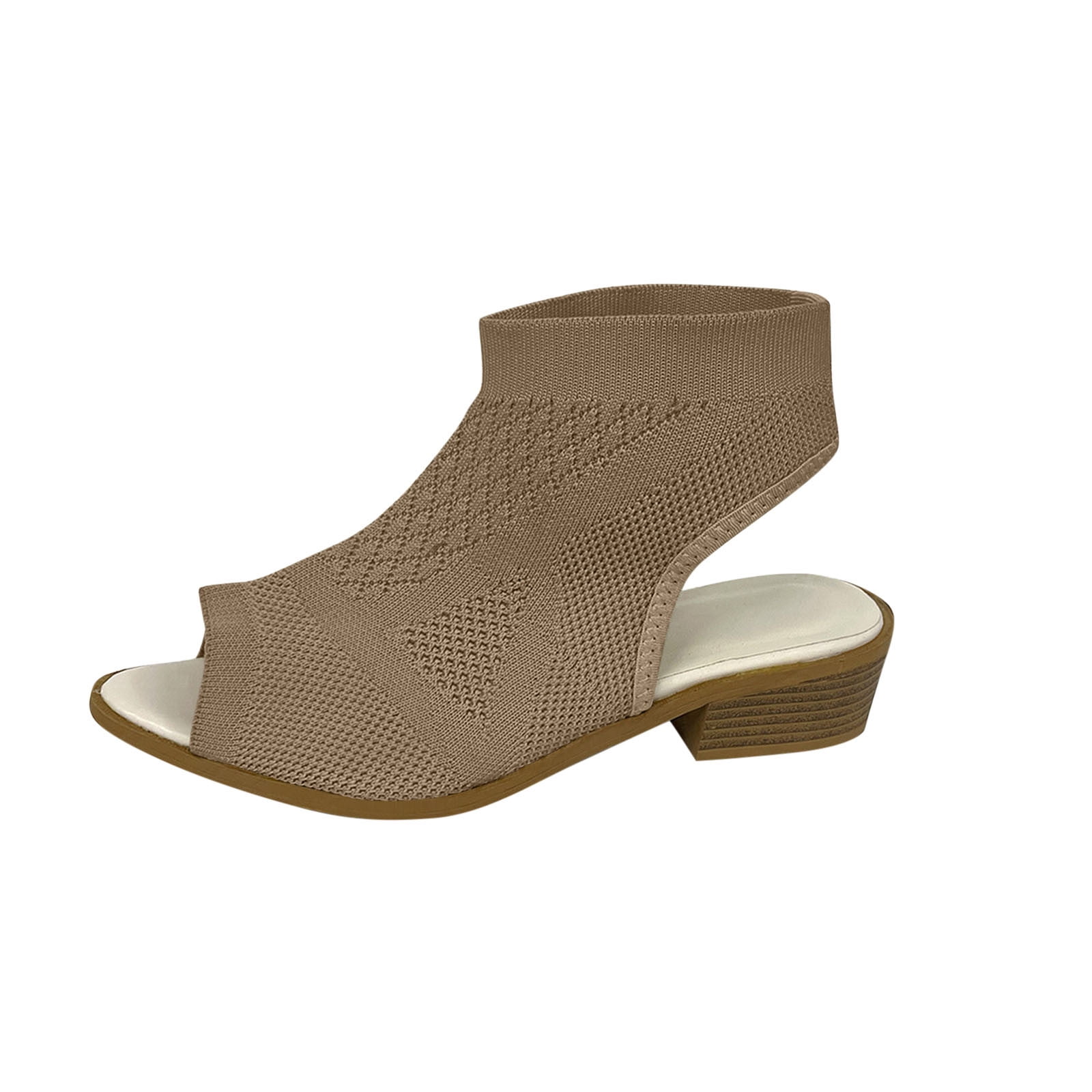 Women's Knit Chunky Block High Heels Sandals Slingback Cut Out Peep Toe ...