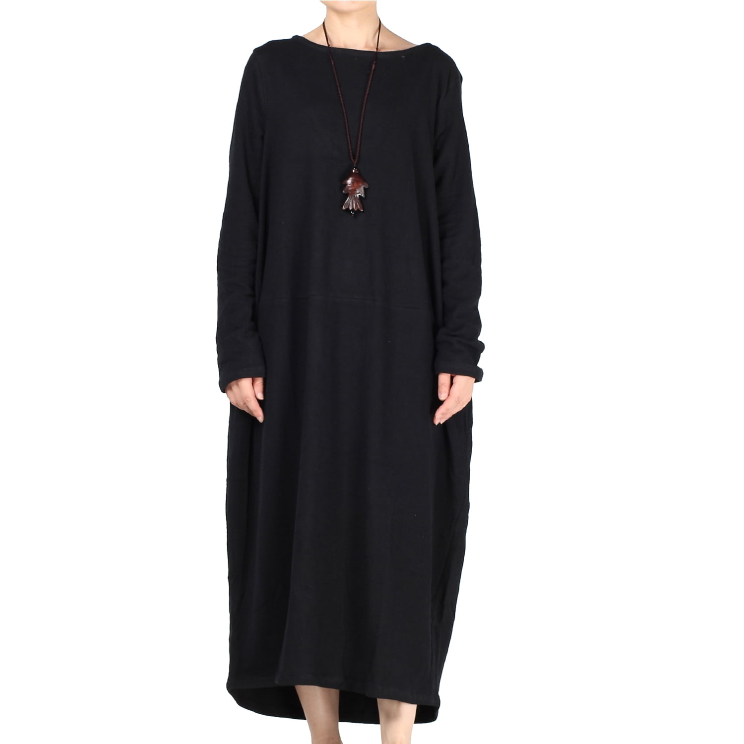 Women's Knit Sweater Dress Long Sleeve Baggy Shift Pullovers Black XL - Walmart.com