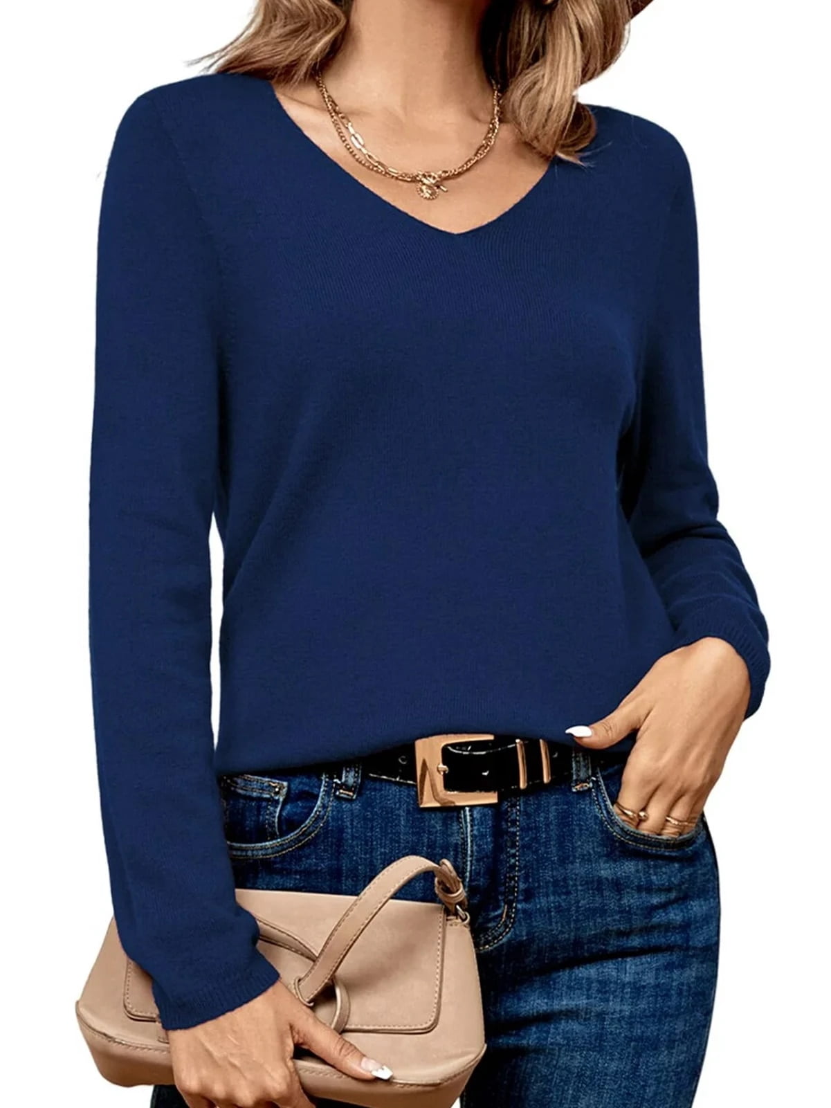 BERTHMEER Women's Lightweight V-neck Pullover, 30% Wool Knit Sweater ...