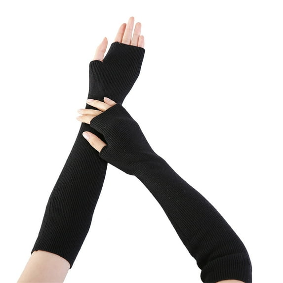 Women's Knitted Arm Warmer Long Fingerless Gloves Mitten with Solid ...