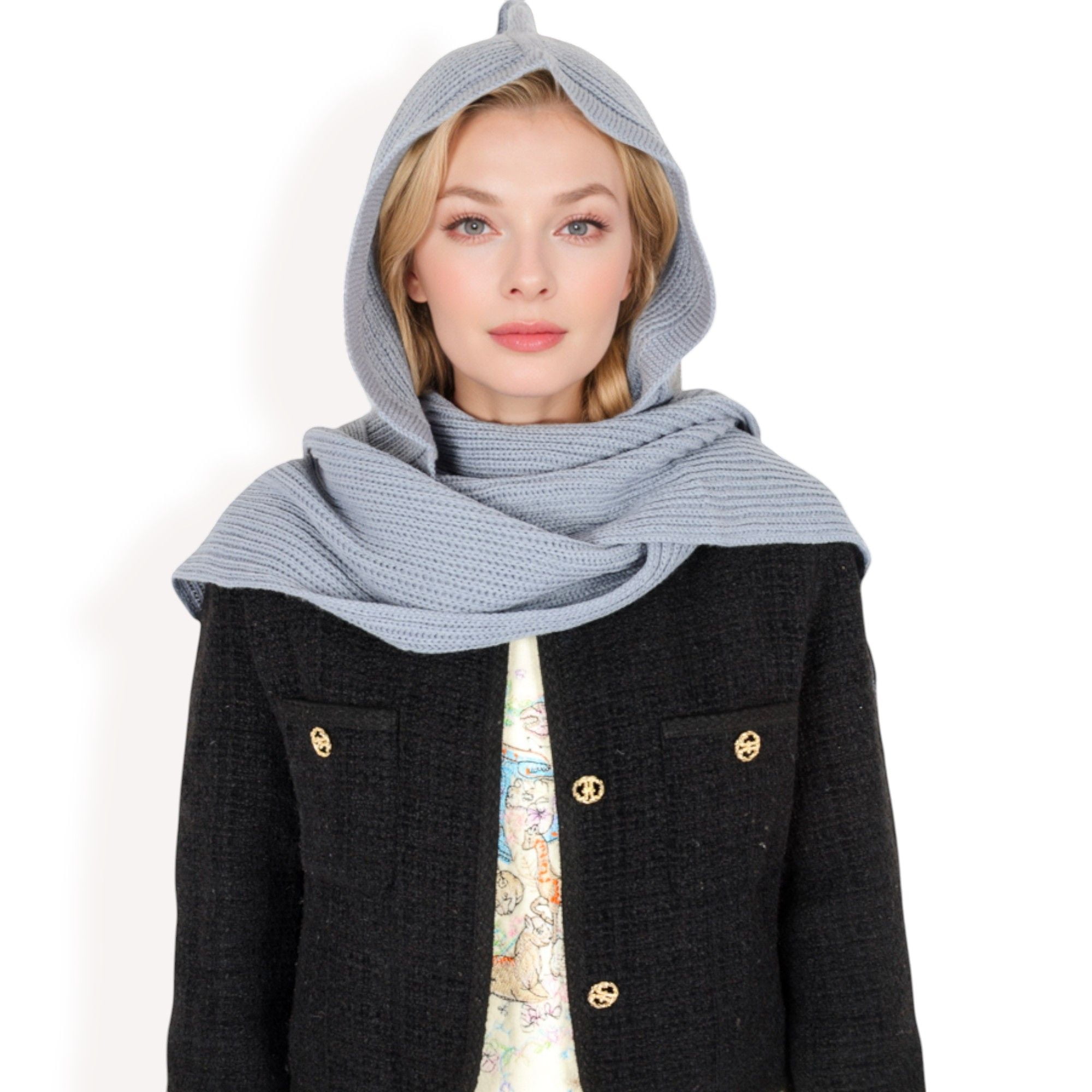 Women's Knitted Hooded Scarf with Versatile Design and Warm Ribbed ...