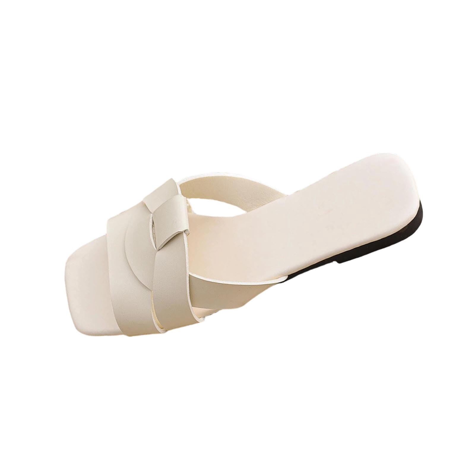 Women's Knotted Fold Square Toe Flat Slide Sandals, Soft Vegan Leather ...