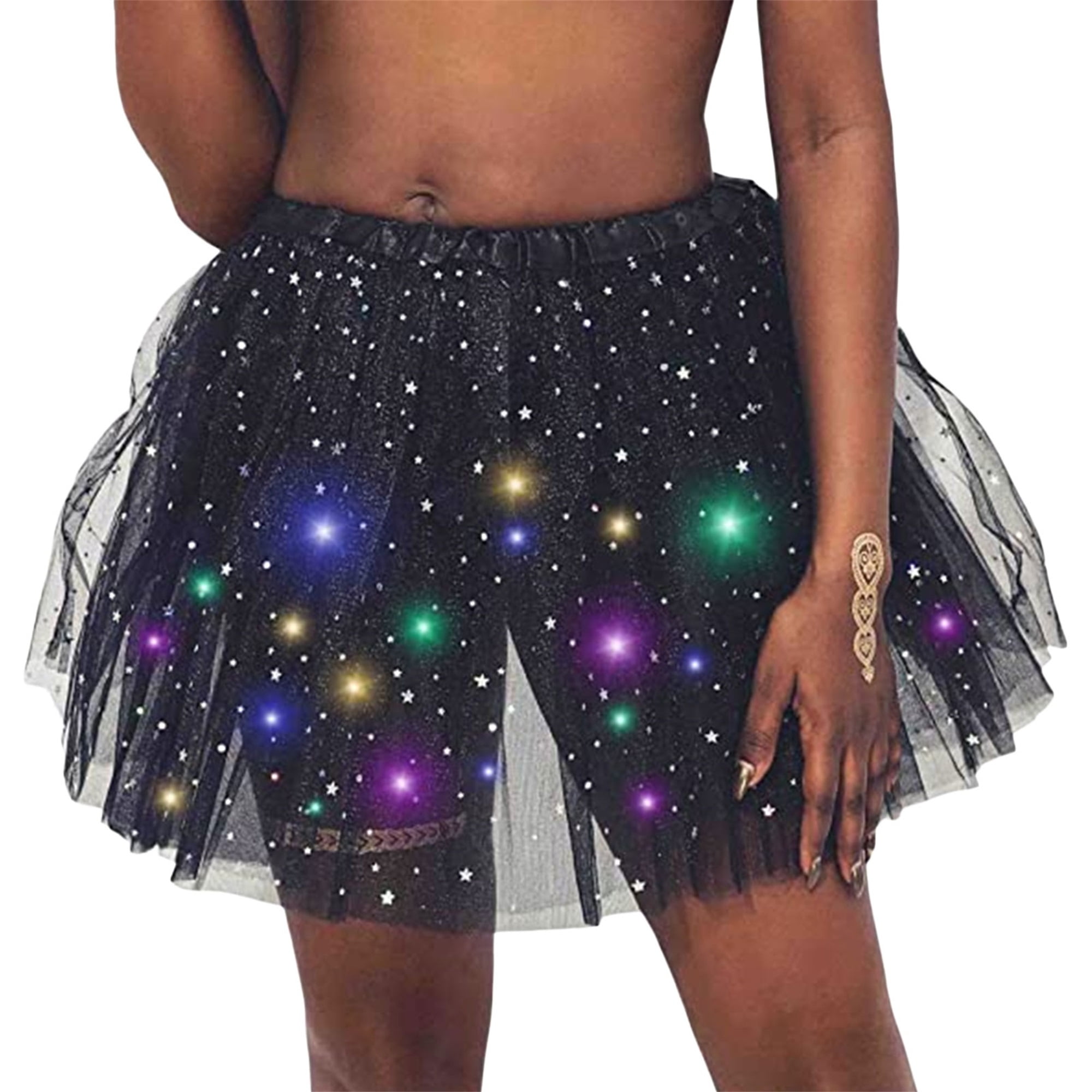 Sunisery Women's LED Skirt Light Up Star Dance Half Dress Layered ...
