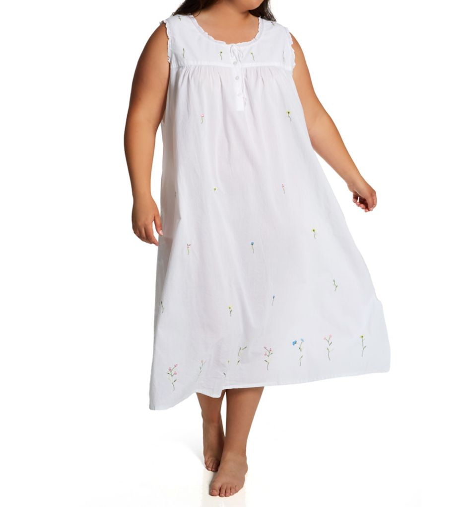 La Cera Women's Plus Size 100% Cotton Woven Sleeveless Long Nightgown ...