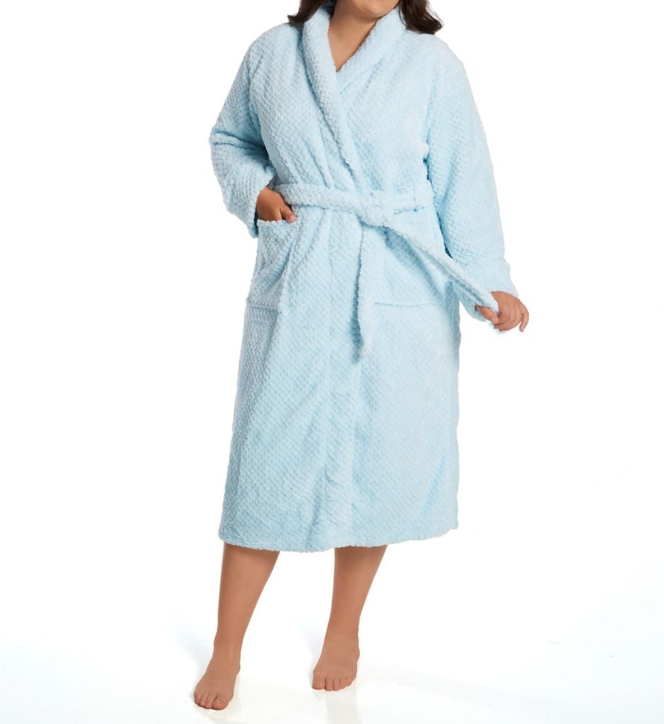 Women's La Cera 8815X Plus 100% Polyester Honeycomb Fleece Robe (Blue ...