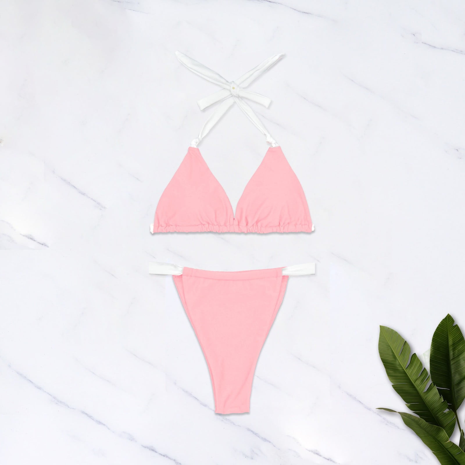 Women's Lace Up Halterneck Bikini Split Swimsuit Bathing Suit Shorts ...