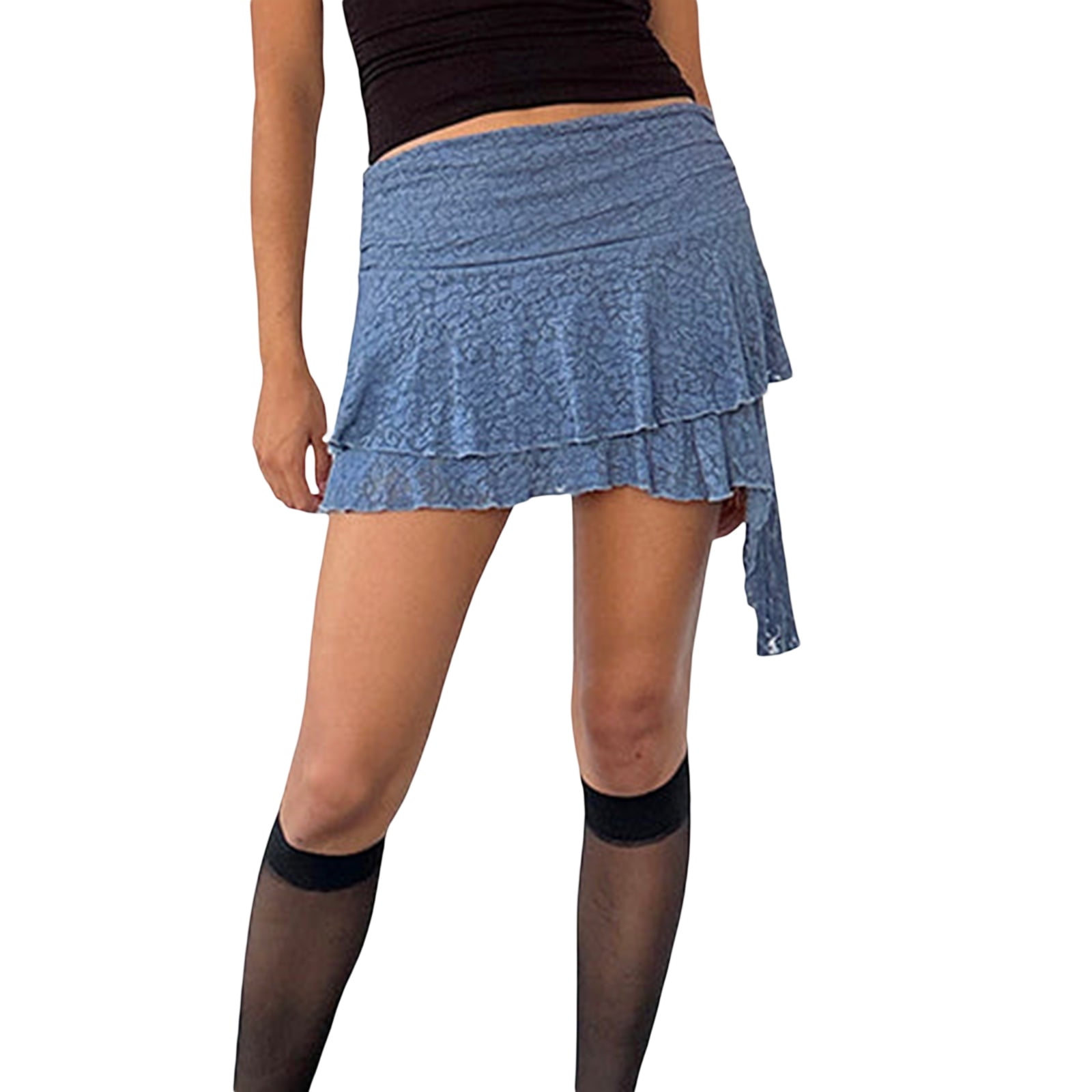 Women's Lace Mini Skirt Lace Flower Embroidery Frill Layered Low Waist ...