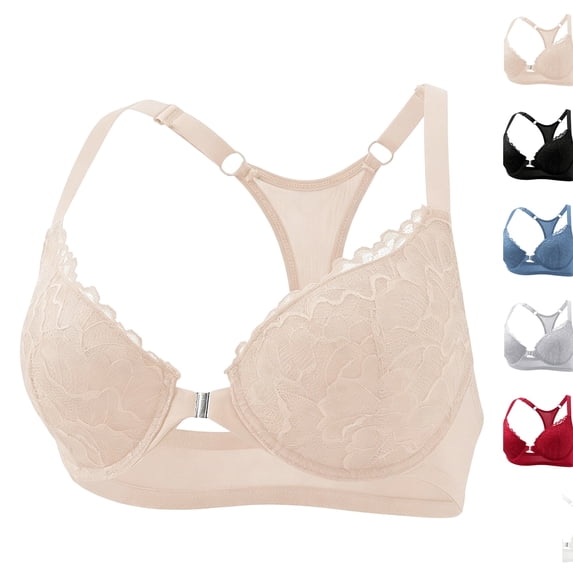 Women's Lace Racerback Front Closure Bra, Underwire Support Push Up T ...
