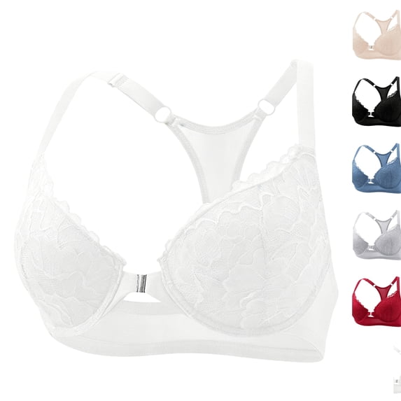 Women's Lace Racerback Front Closure Bra, Underwire Support Push Up T ...