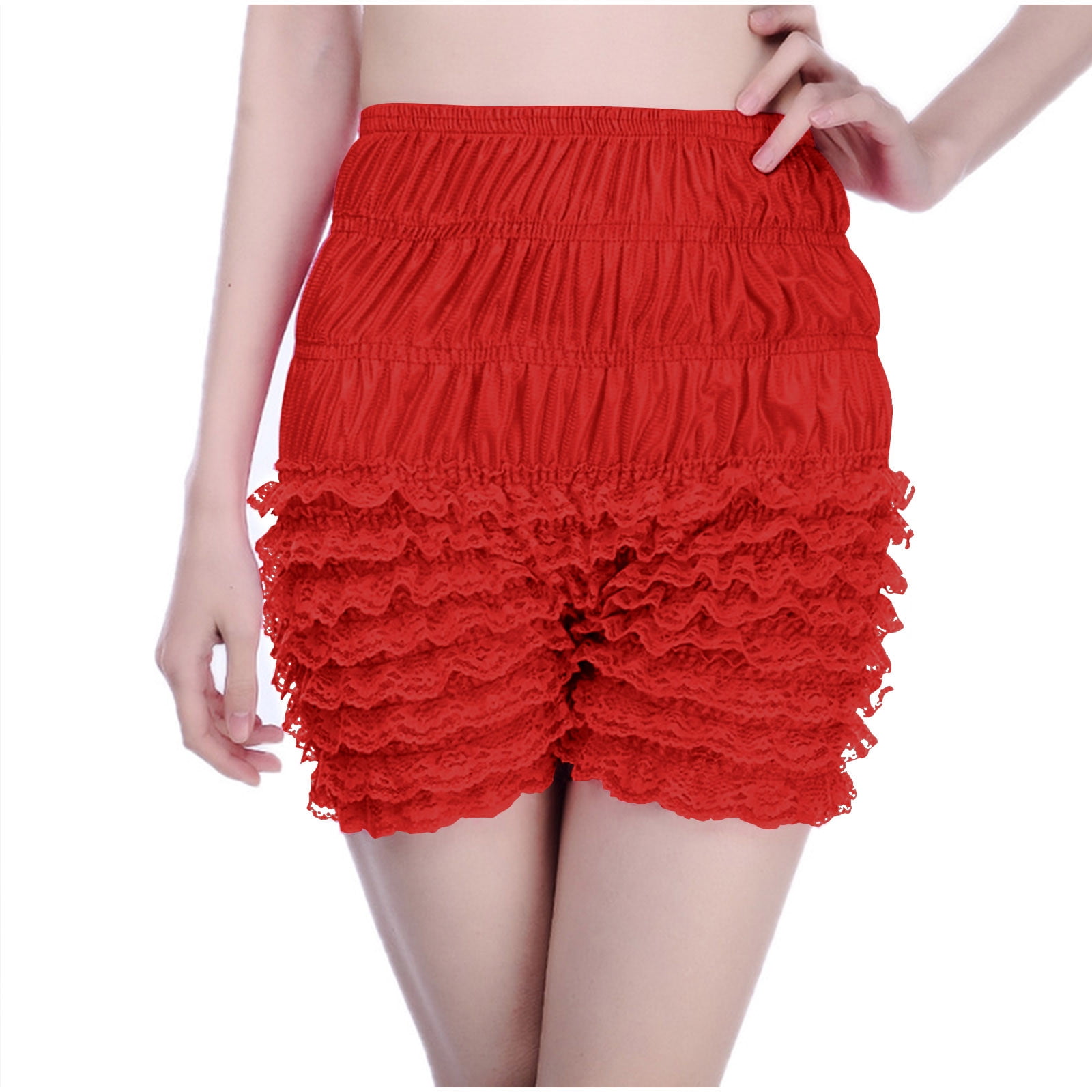 Women's Lace Shorts High Waisted Tiered Stretch Solid Pleated Lantern ...
