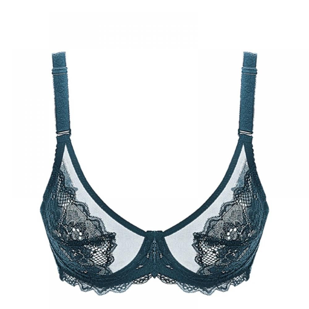 Women's Lace Underwire Bra Ultra Thin See-through Unlined Unpadded Full ...