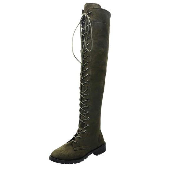Women’s Lace Up Over the Knee Boots, Side Zipper Low Block Heel Suede ...