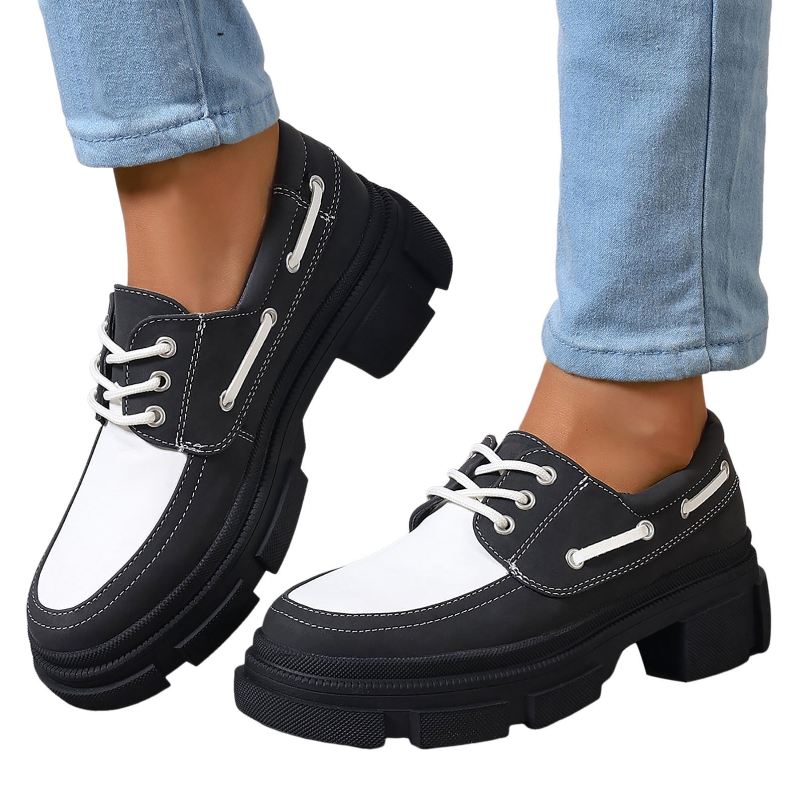 Women's Lace Up Platform Mary Janes Leather Shoes Chunky Heel Uniform ...