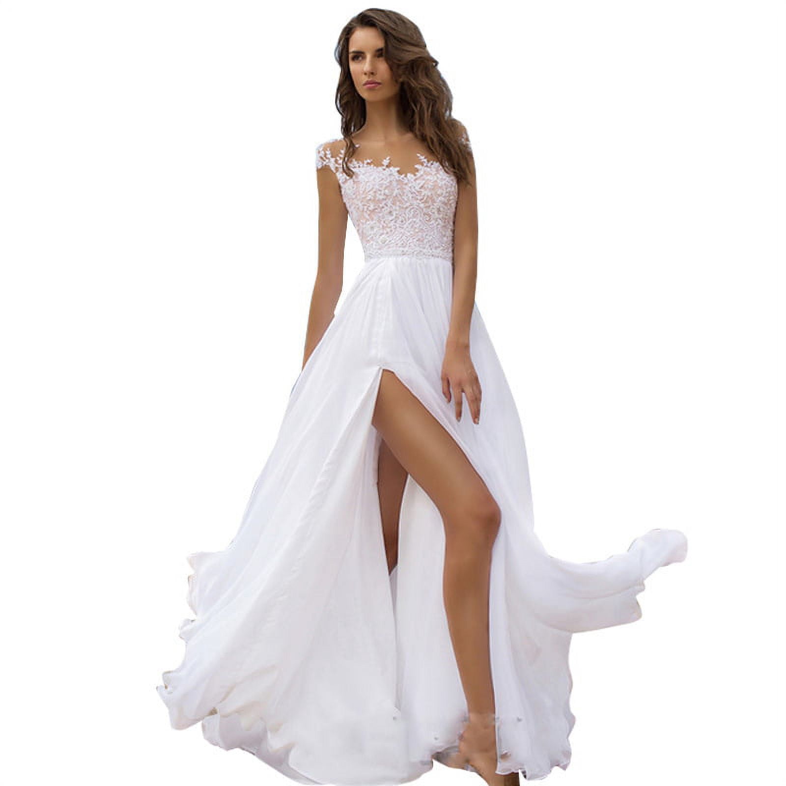 Women's Lace Wedding Long Dress Short Sleeve Bridesmaid Evening Party ...