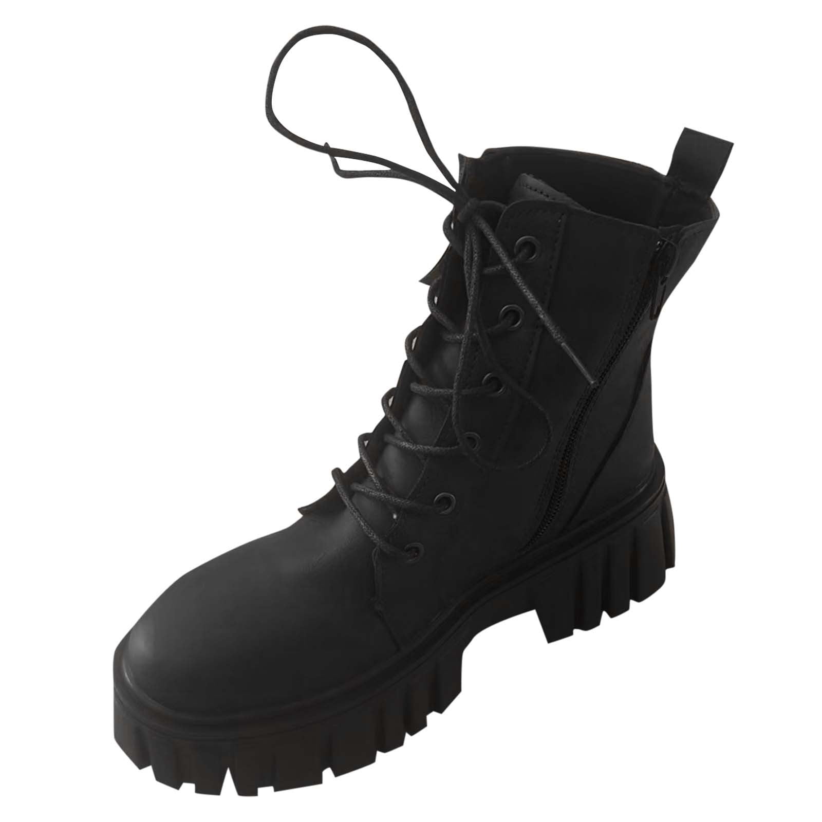 Women's Lace-up Chunky Lug Sole Platform Low Heel Combat Ankle Boots ...
