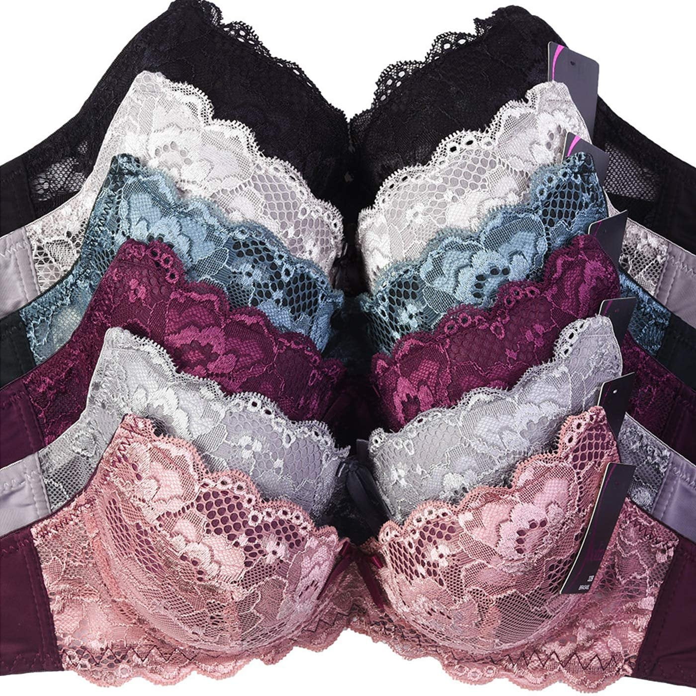 Women's Laced & Lace Trimmed Bras Packs of 6 - Various Styles 36B, 48 ...