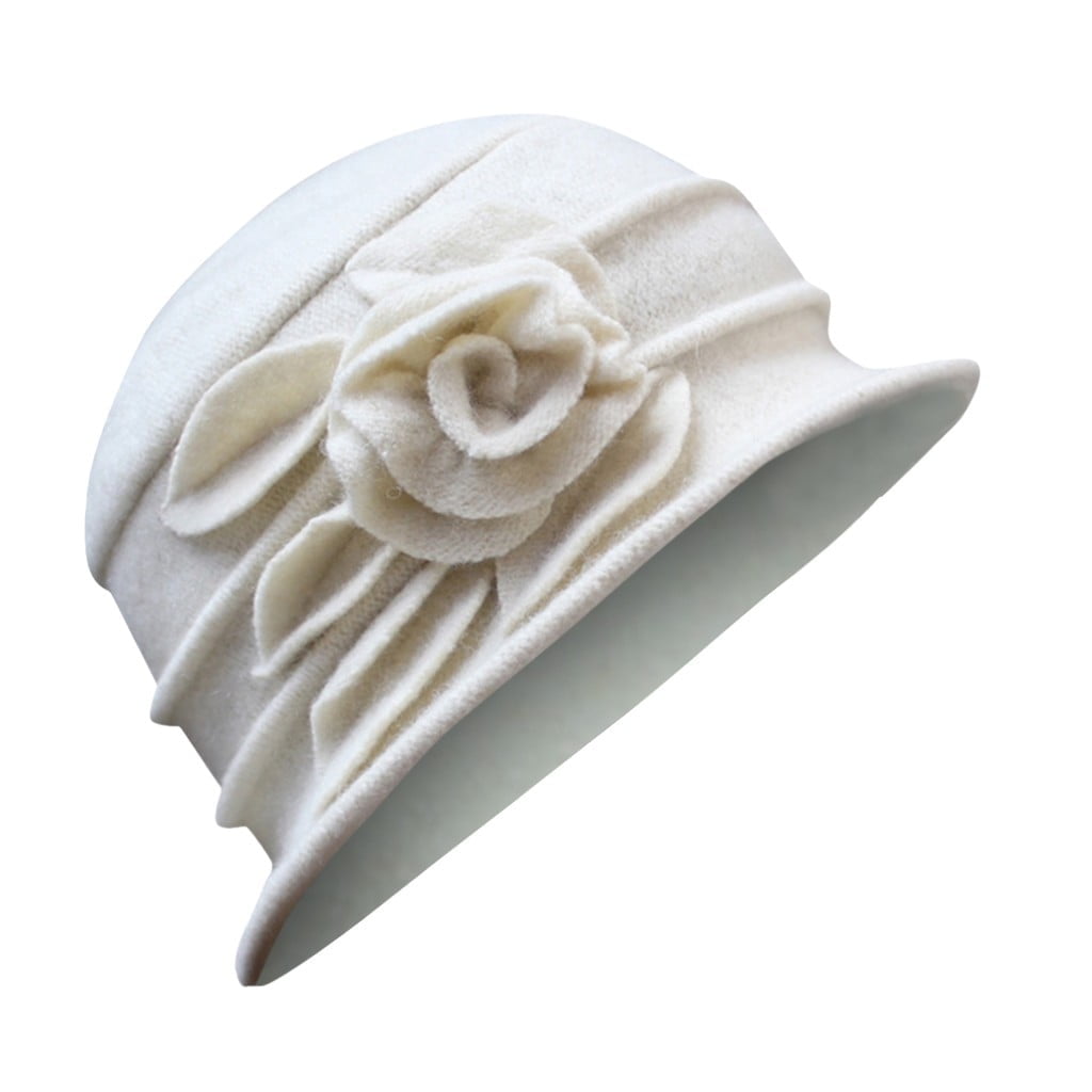 Women's Ladies Elegant Wool Flower Hat Winter Vintage Cloche Bucket Cap ...