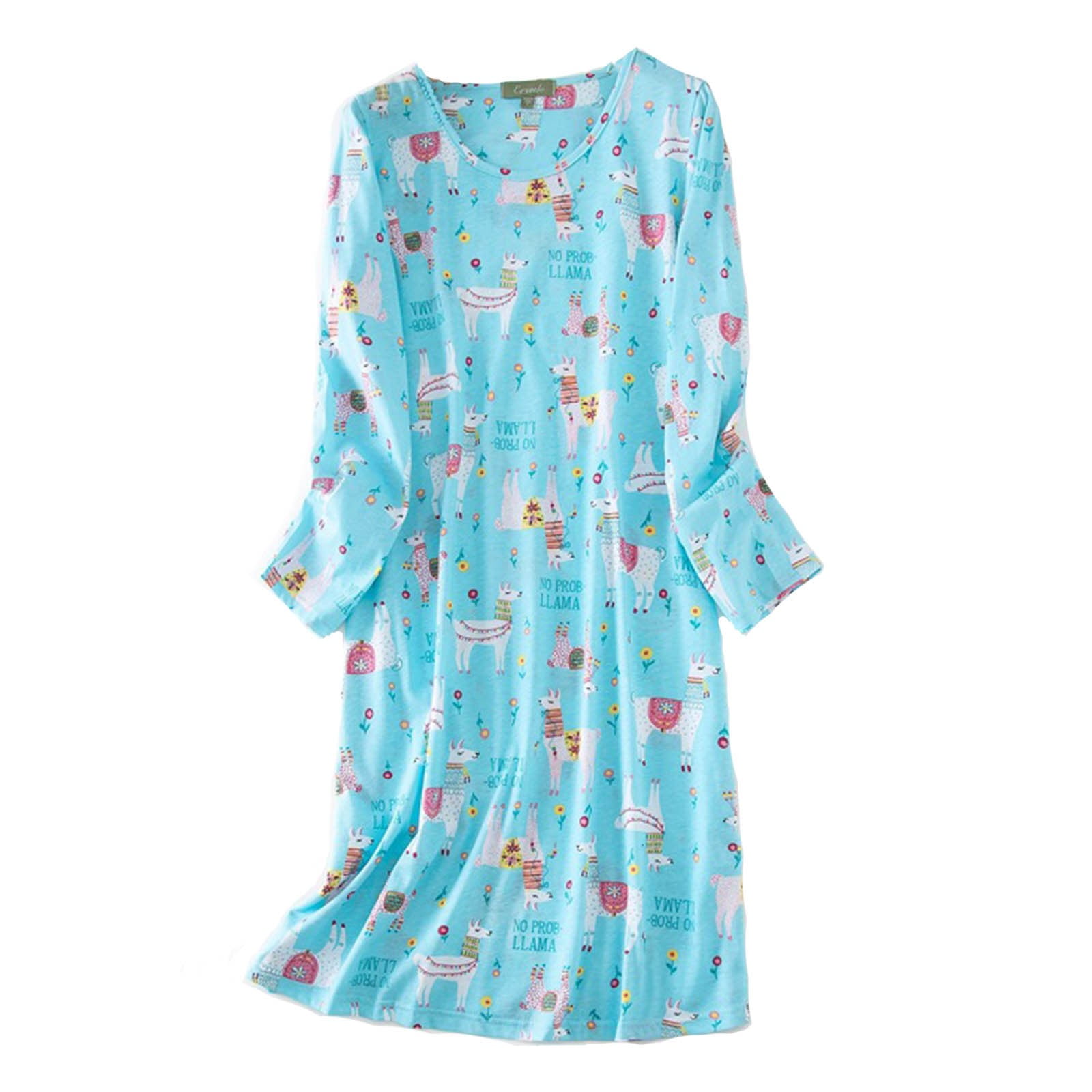 Women's Long Sleeve Cotton Nightgown, Sleepshirt Pajamas, Breathable ...