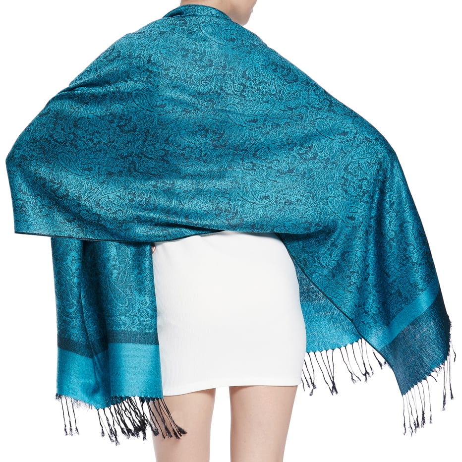 Women's Large Two Tones Vintage Paisley Jacquard Pashmina Shawl Wrap Scarf Cyan - Walmart ...