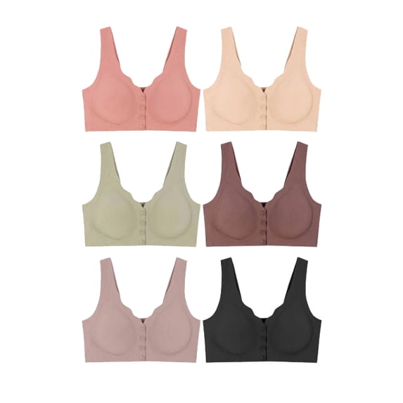 Women's Laser Cut Ribbed Front Snap Full Cup Multicolor Bra Set Pack of ...
