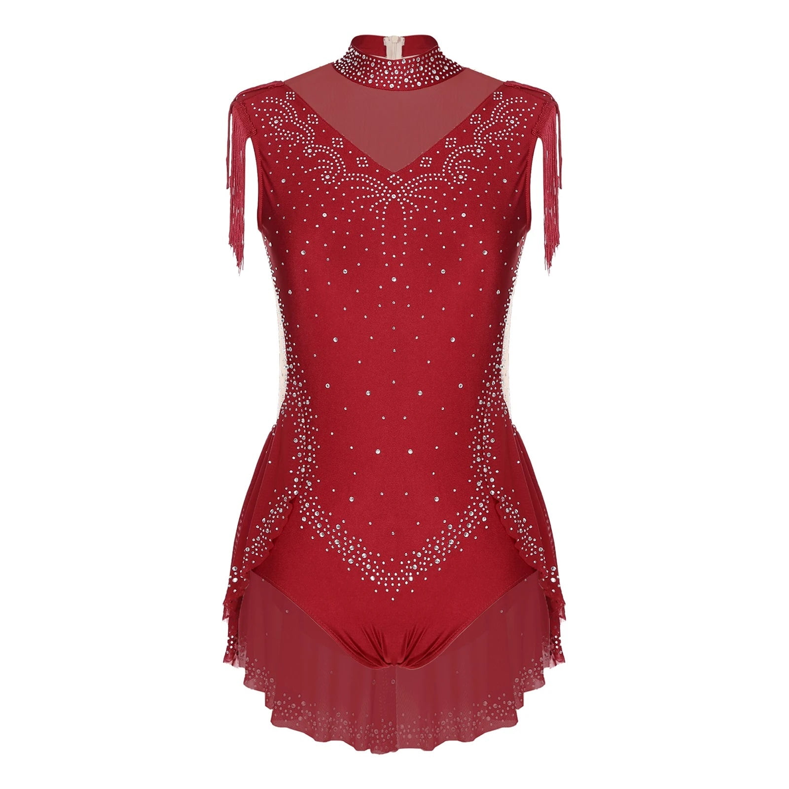 Women's Latin Dance Bodysuits Tango Tassel Skirted Bodysuit Dancewear ...