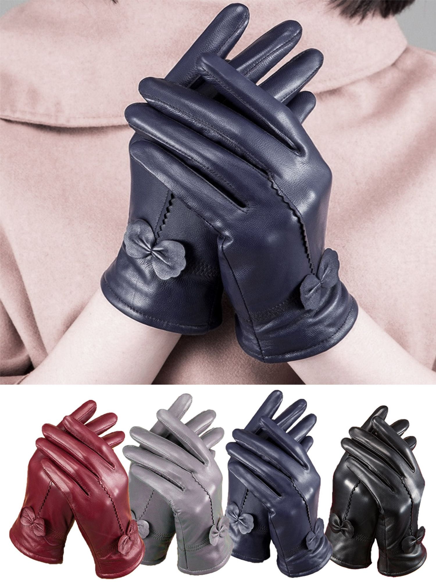 Women's Genuine Lambskin Leather Gloves, Winter Warm, Windproof ...