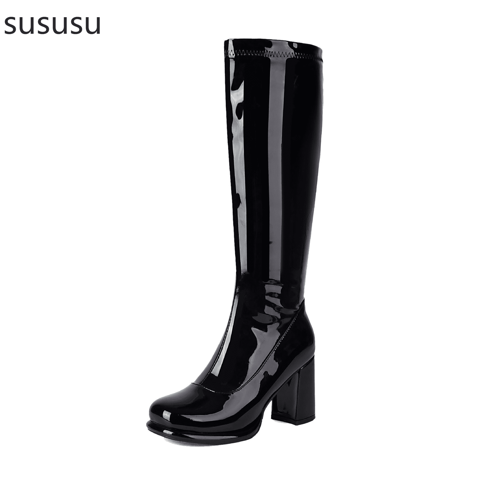 Women's Leather Knee High Platform Boots With Full Zipper Closure And ...
