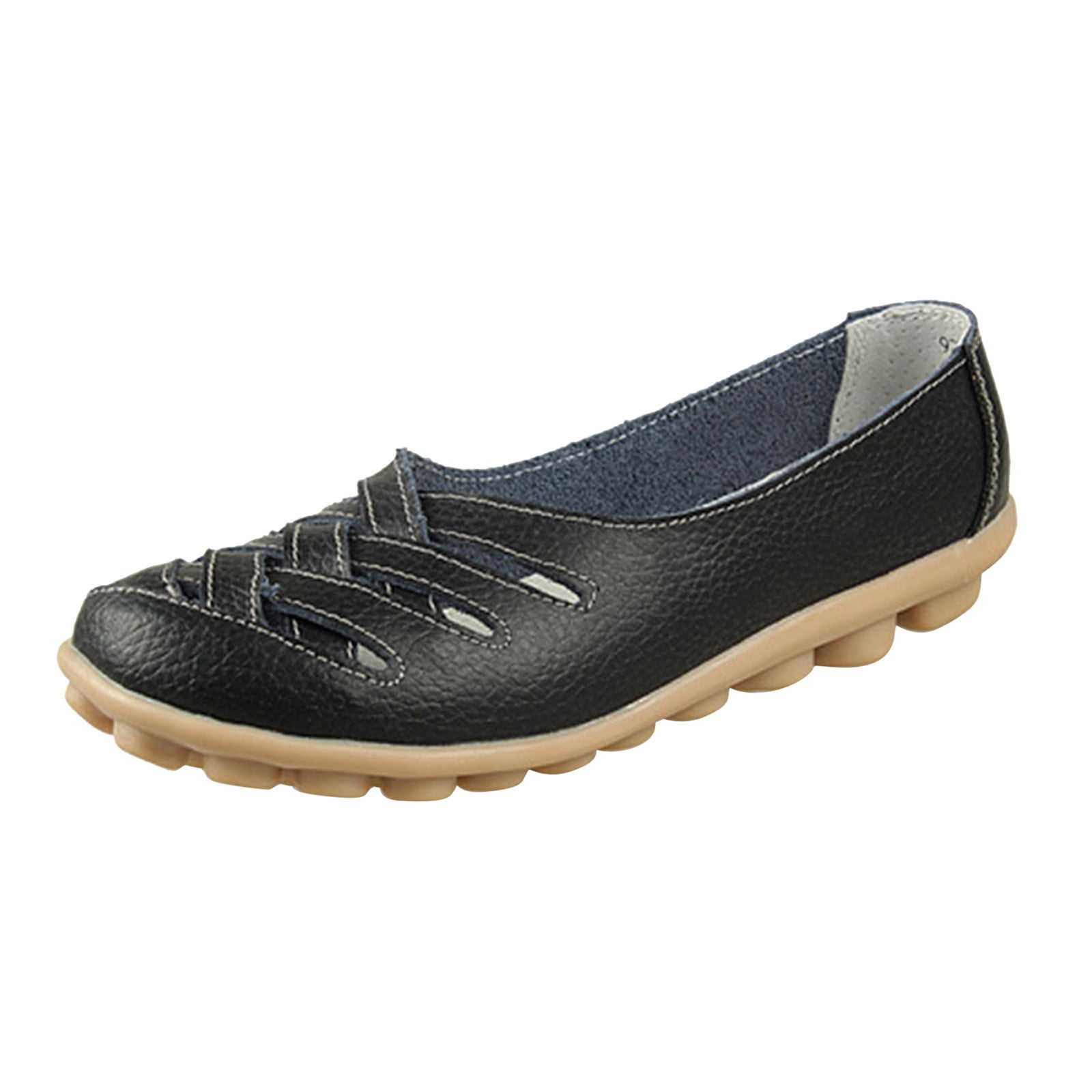 Women's Leather Single Shoes Slope Heeled Loafers Casual Shoes ...
