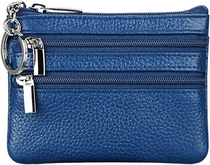 Women's Leather Small Coin Purse with 3 Zipper Pockets, Mini Pouch ...
