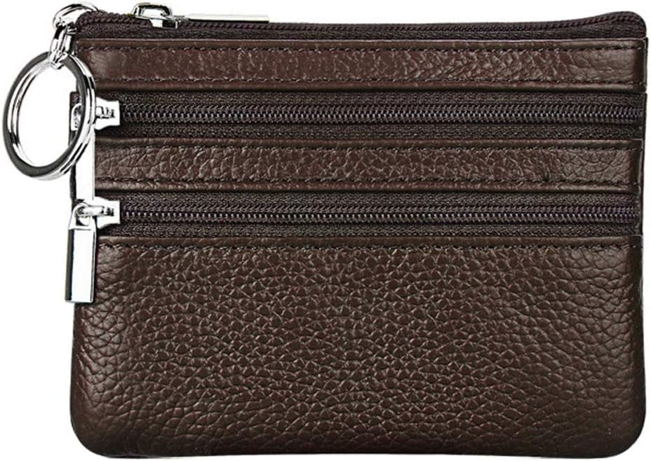 Women's Leather Small Coin Purse with 3 Zipper Pockets, Mini Pouch ...