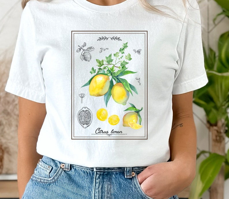 Women's Lemon T-Shirt, Lemon Shirt, Lemon Print, Fruit Shirt ...