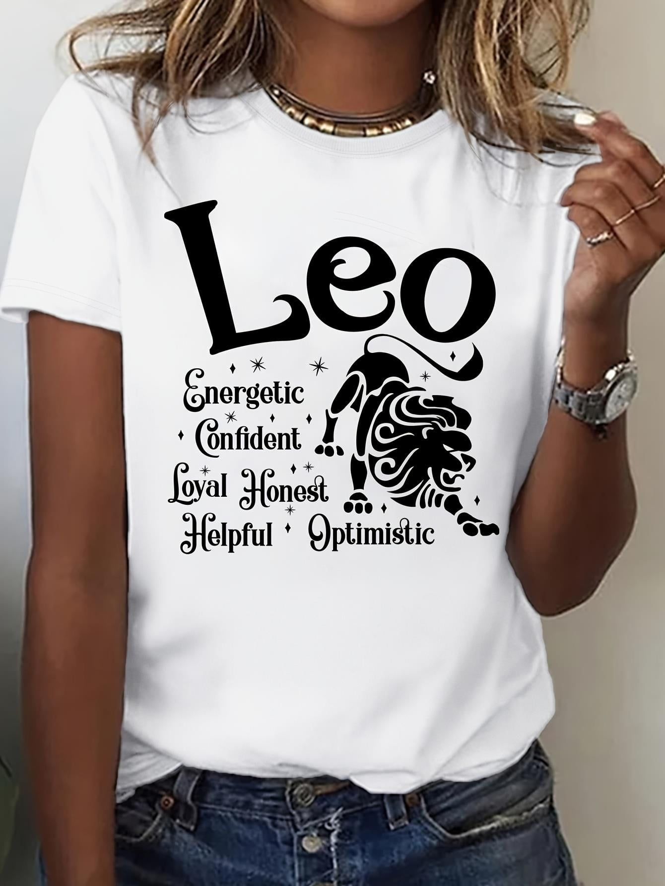 Women's Leo Zodiac Sign T-Shirt - Casual Comfort Fit, Short Sleeve Crew ...