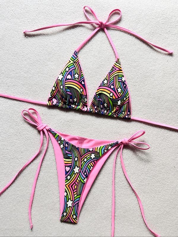 Women's Leopard Print Bikini Set, Casual Removable Pads Halter Triangle ...