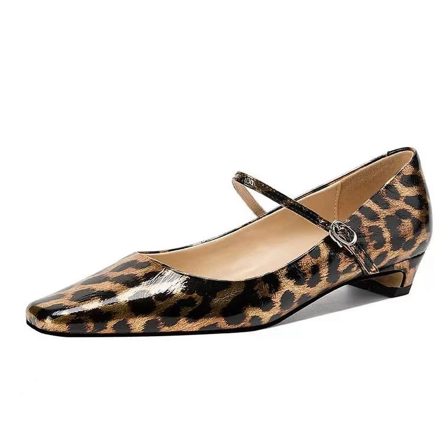 Women's Leopard Print Kitten Heels, Square Toe, Ankle Strap - Walmart.com