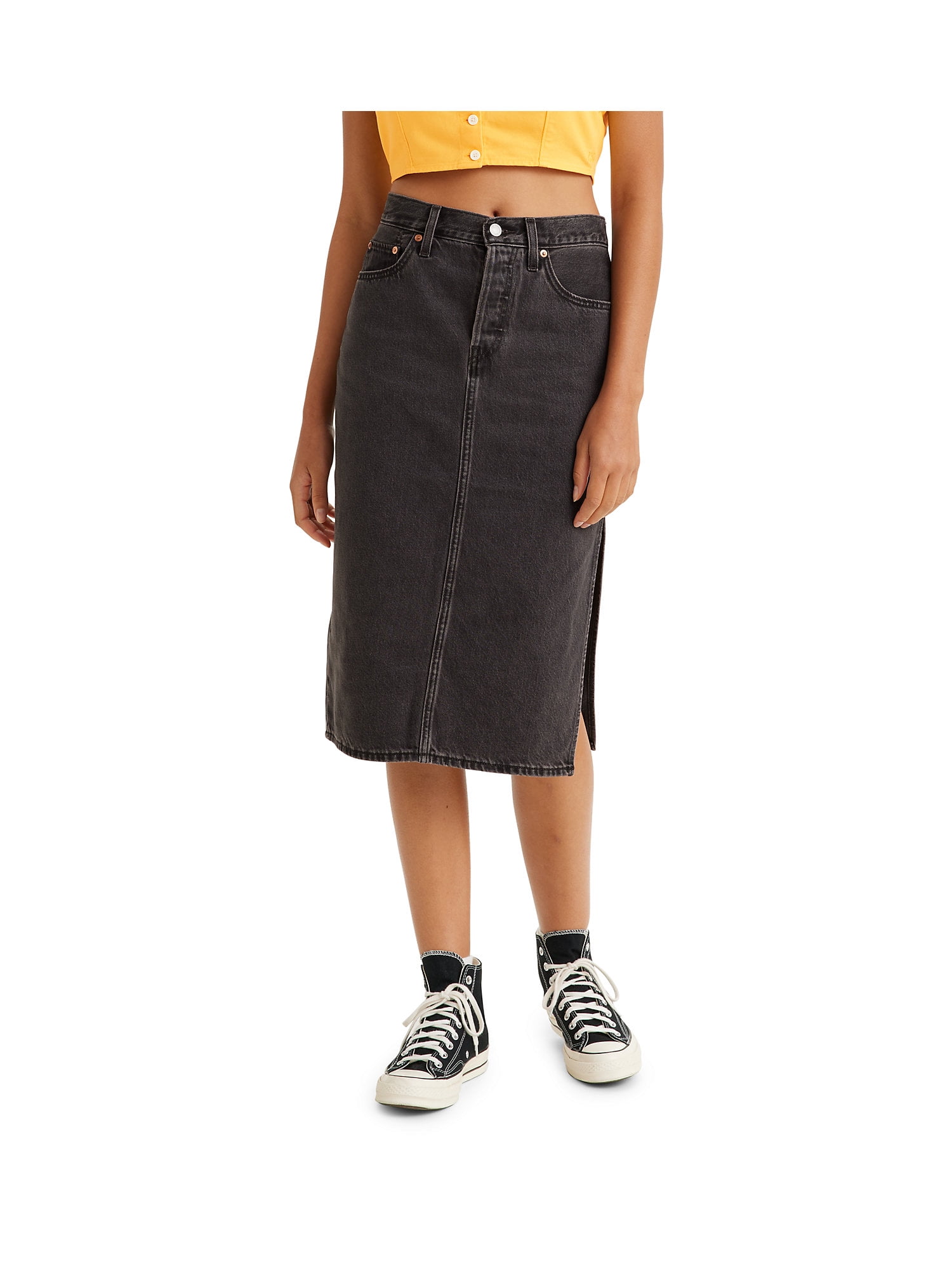 Women's Levi's Denim Side Slit Midi Jean Skirt Color: Nior Black Size ...